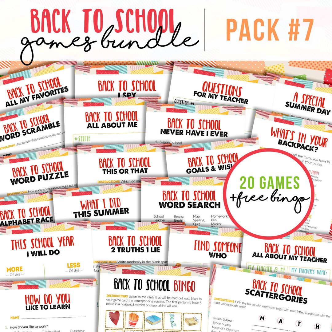 Back to School Printable Games | School Activity Bundle | First Day of ...