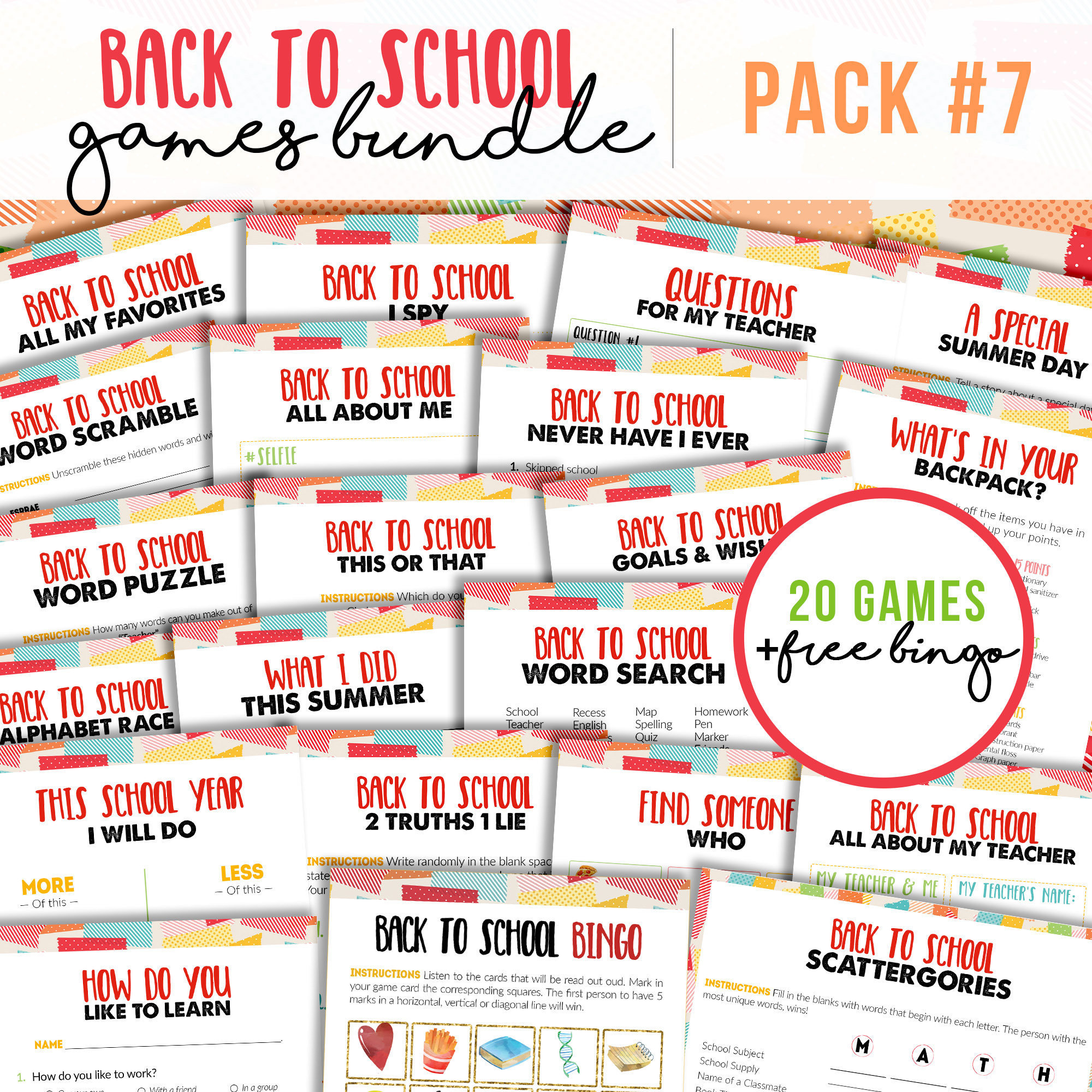 Back to school printable games School activity bundle | Etsy