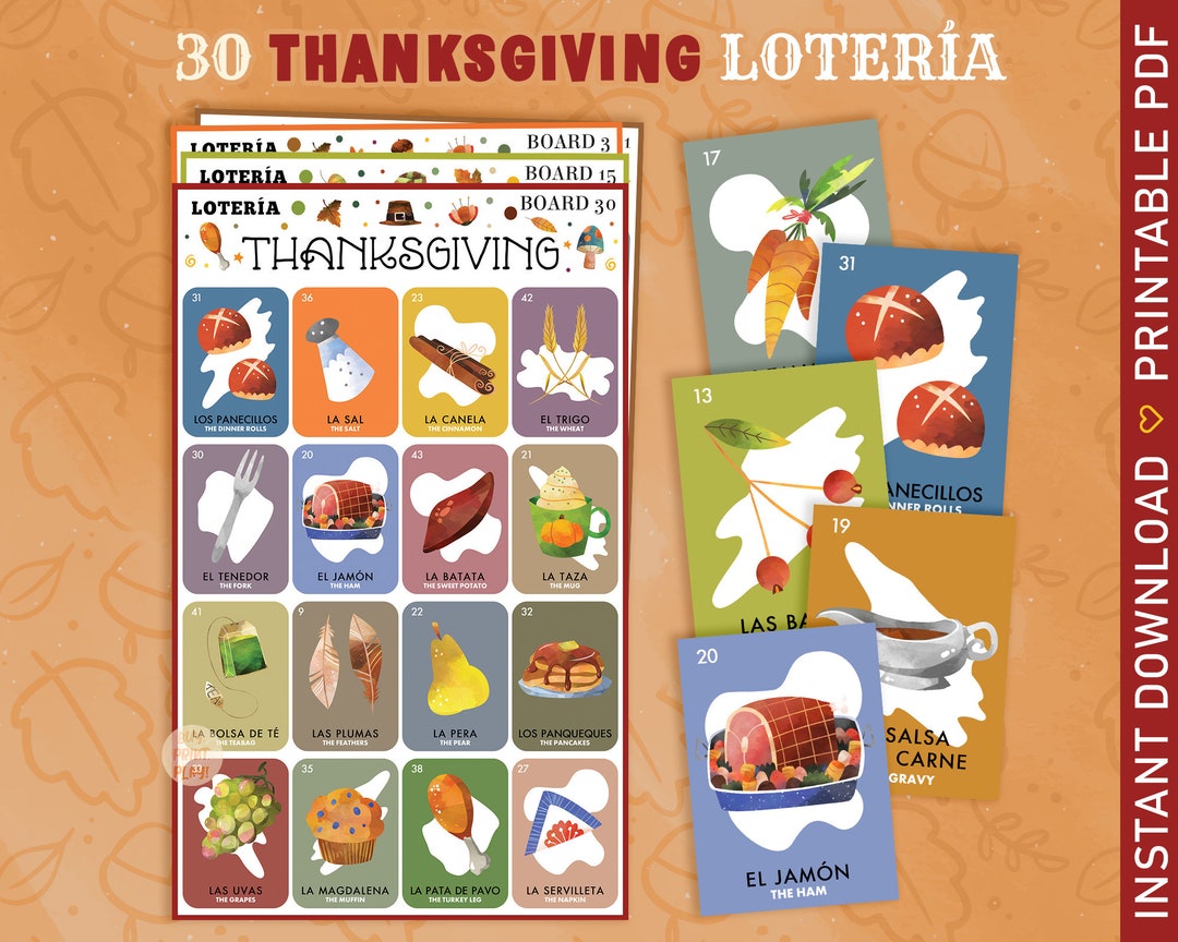 Thanksgiving Bingo Mexican Loteria in Spanish & English | Fun Family ...