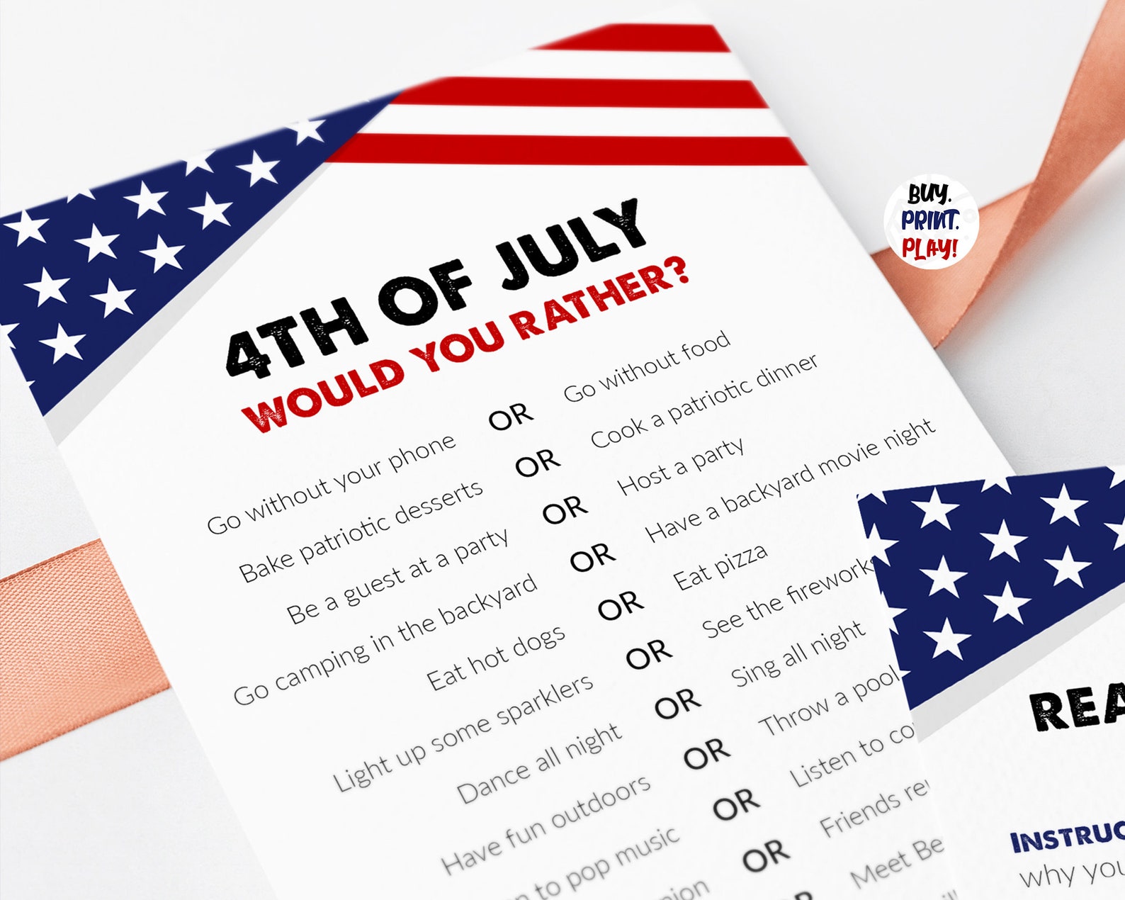 4th of July Games Would You Rather This or That - Etsy