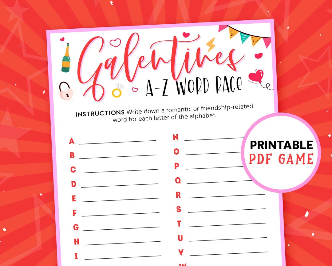 Galentine's Day A-Z Word Race Valentines Party Games - Etsy