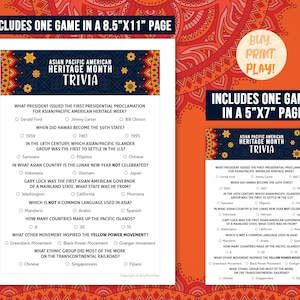 Asian Pacific Islander American History Month Printable Trivia ...