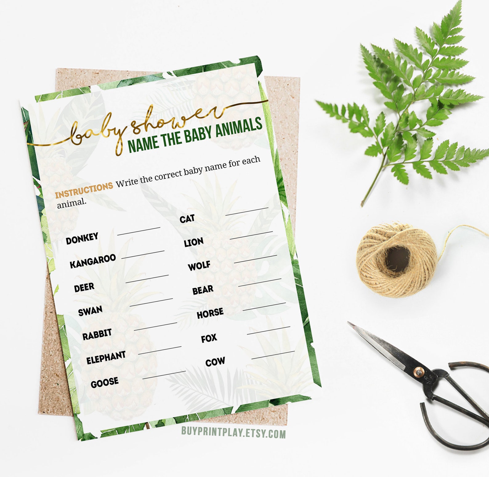 Name the Baby Animals Baby Shower Game Greenery Baby Shower | Etsy
