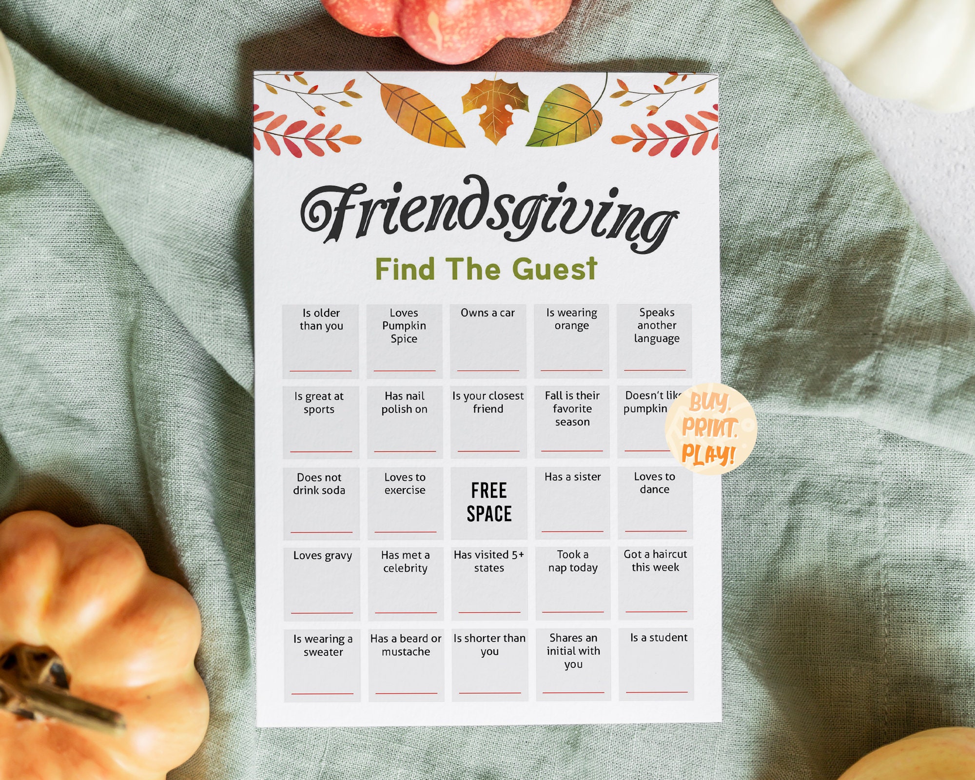 Friendsgiving Find the Guest Bingo Thanksgiving Mix & Mingle - Etsy