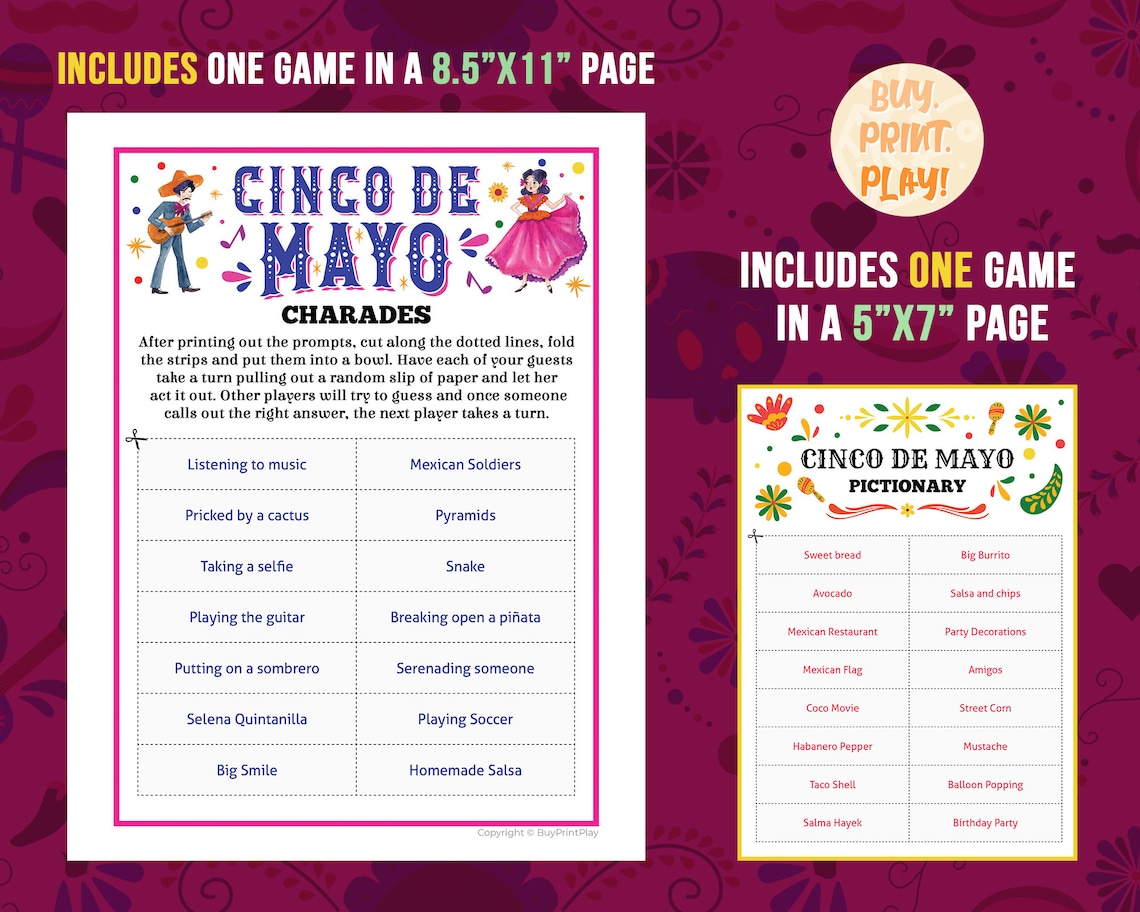 Cinco De Mayo Games Charades & Pictionary Mexican Fiesta - Etsy