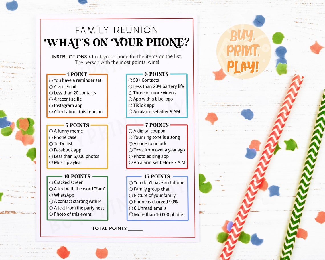 Family Reunion Whats on Your Phone Fun Family Gathering - Etsy