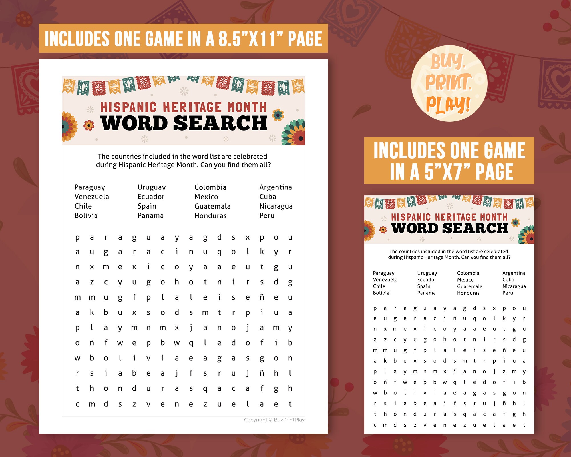 Hispanic Heritage Word Search Game Latino Heritage Month - Etsy