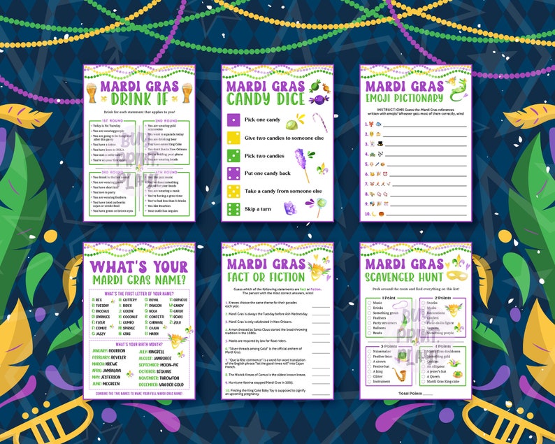 Mardi Gras Games Bundle Carnival Mardi Gras Themed Party - Etsy