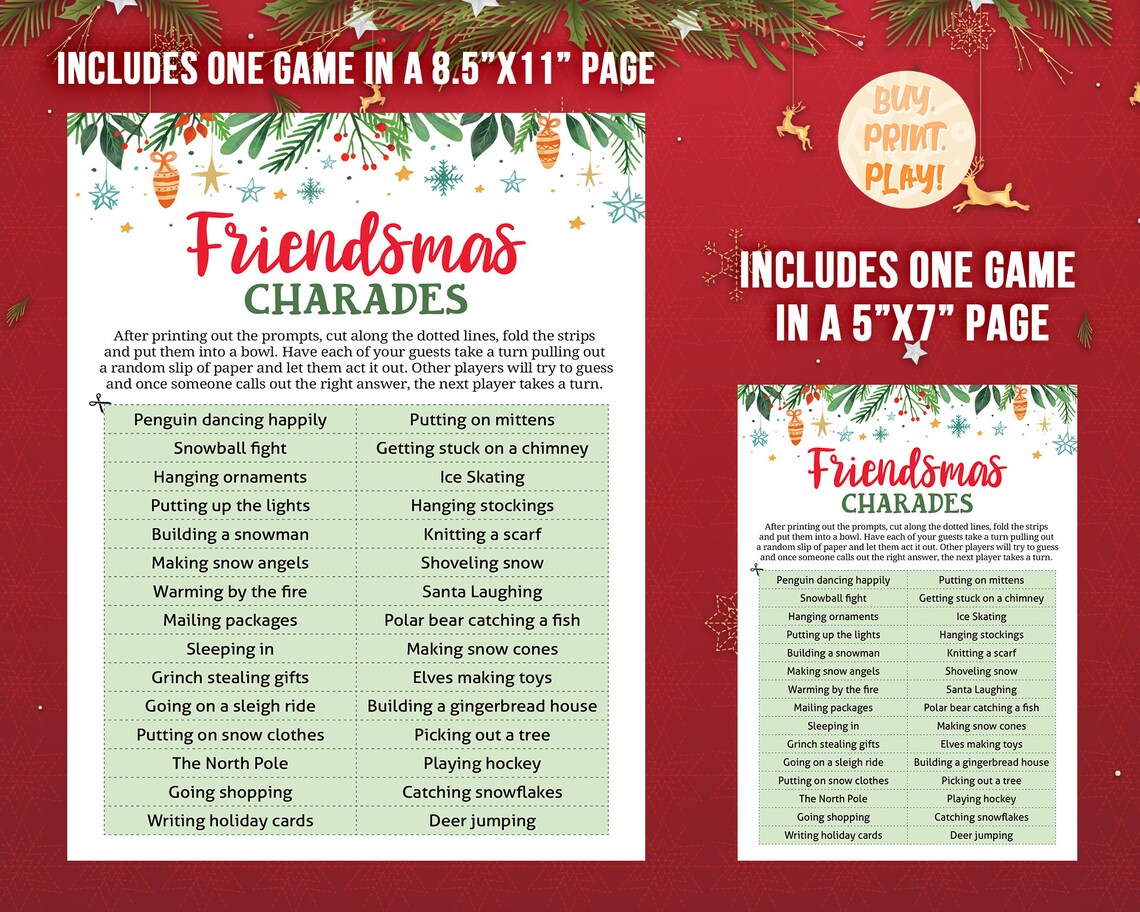 30 Friendsmas Charades Christmas Party Printable Games Fun | Etsy