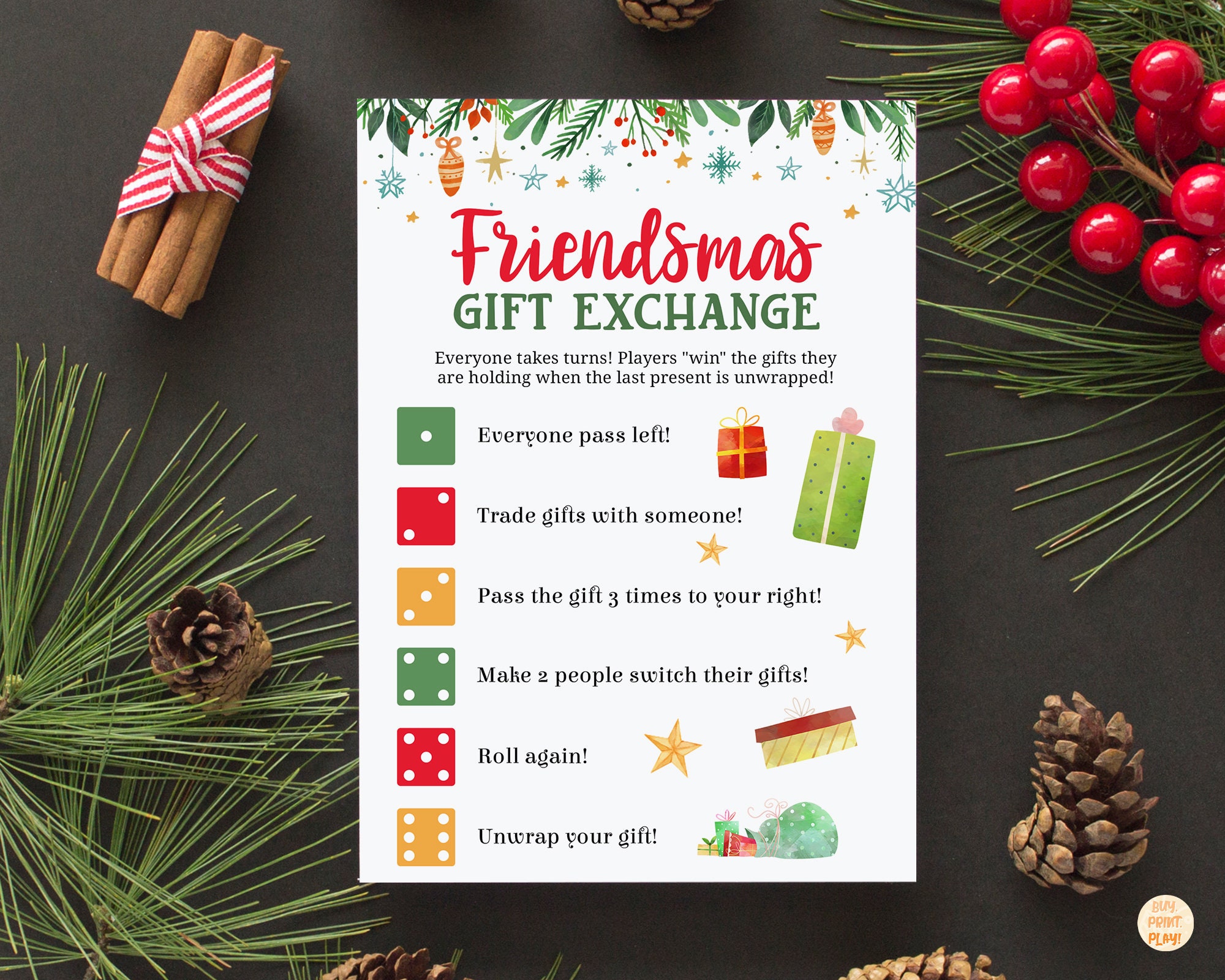 Friendsmas Gift Exchange Dice Game Christmas Party Games for - Etsy