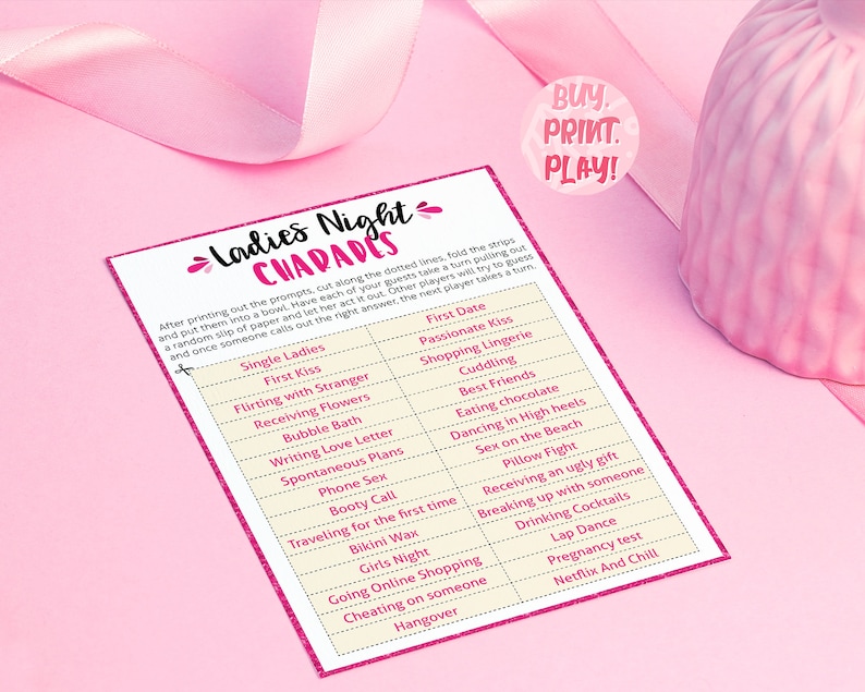 Ladies Night 30 Charades Prompts Printable Games for Adults - Etsy