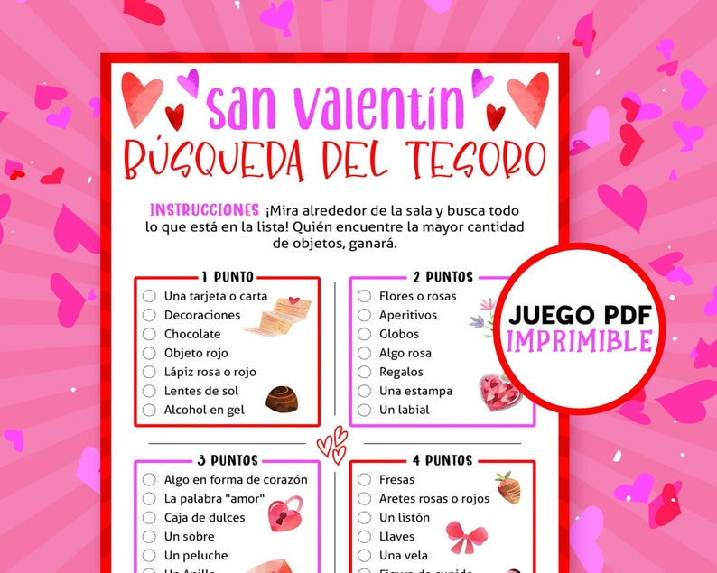 Spanish Valentines Day Scavenger Hunt Games for Kids and - Etsy
