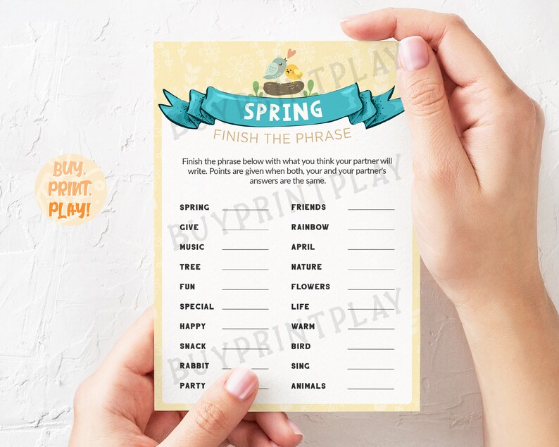 Fun Spring Finish the Phrase Printable Spring Games Fun | Etsy