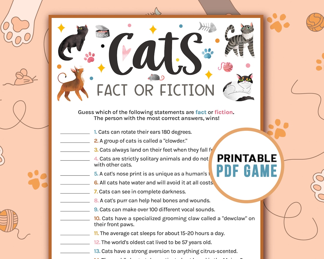 Cat Trivia - Fact or Fiction | Printable Party Games | Cat Lovers True ...