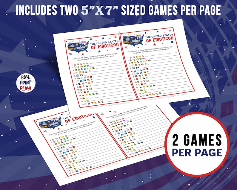 US States Emoji Pictionary Game 4th of July Games USA - Etsy