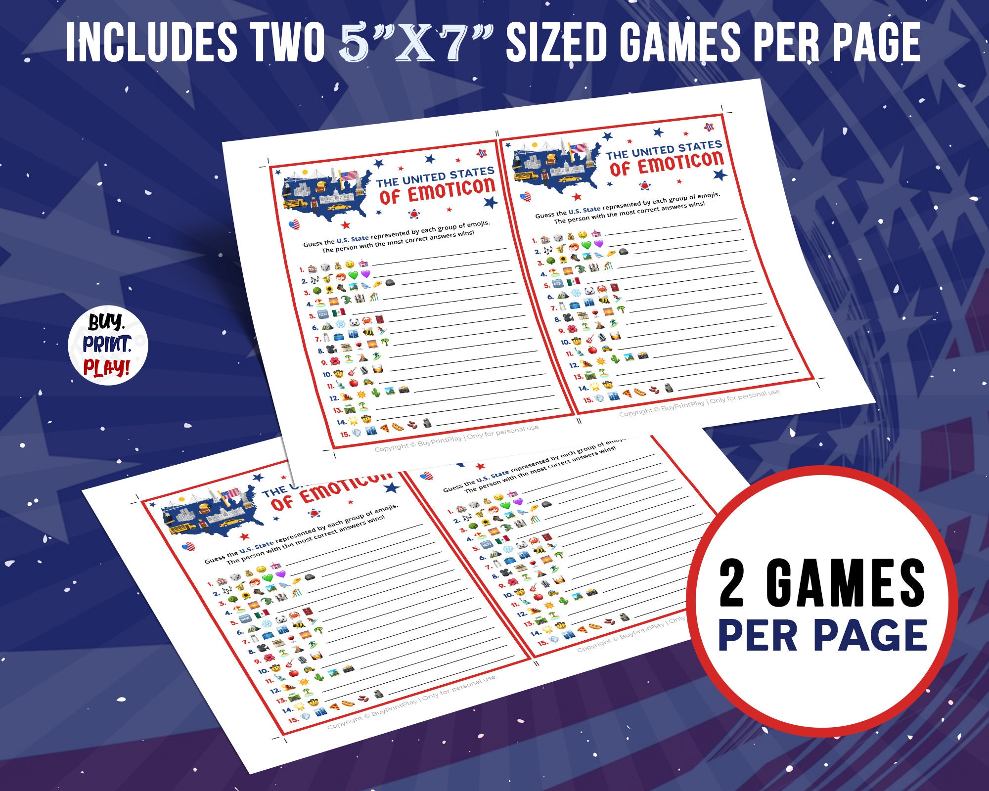 US States Emoji Pictionary Game 4th of July Games USA - Etsy