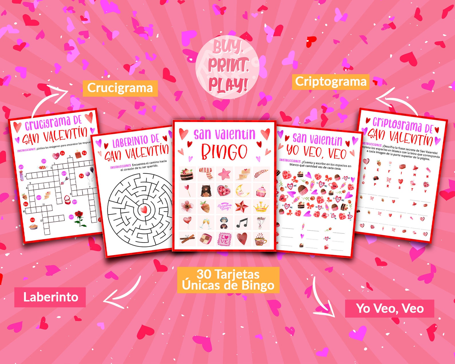 Pack De Juegos De San Valentin Para Niños Spanish Valentines | Etsy