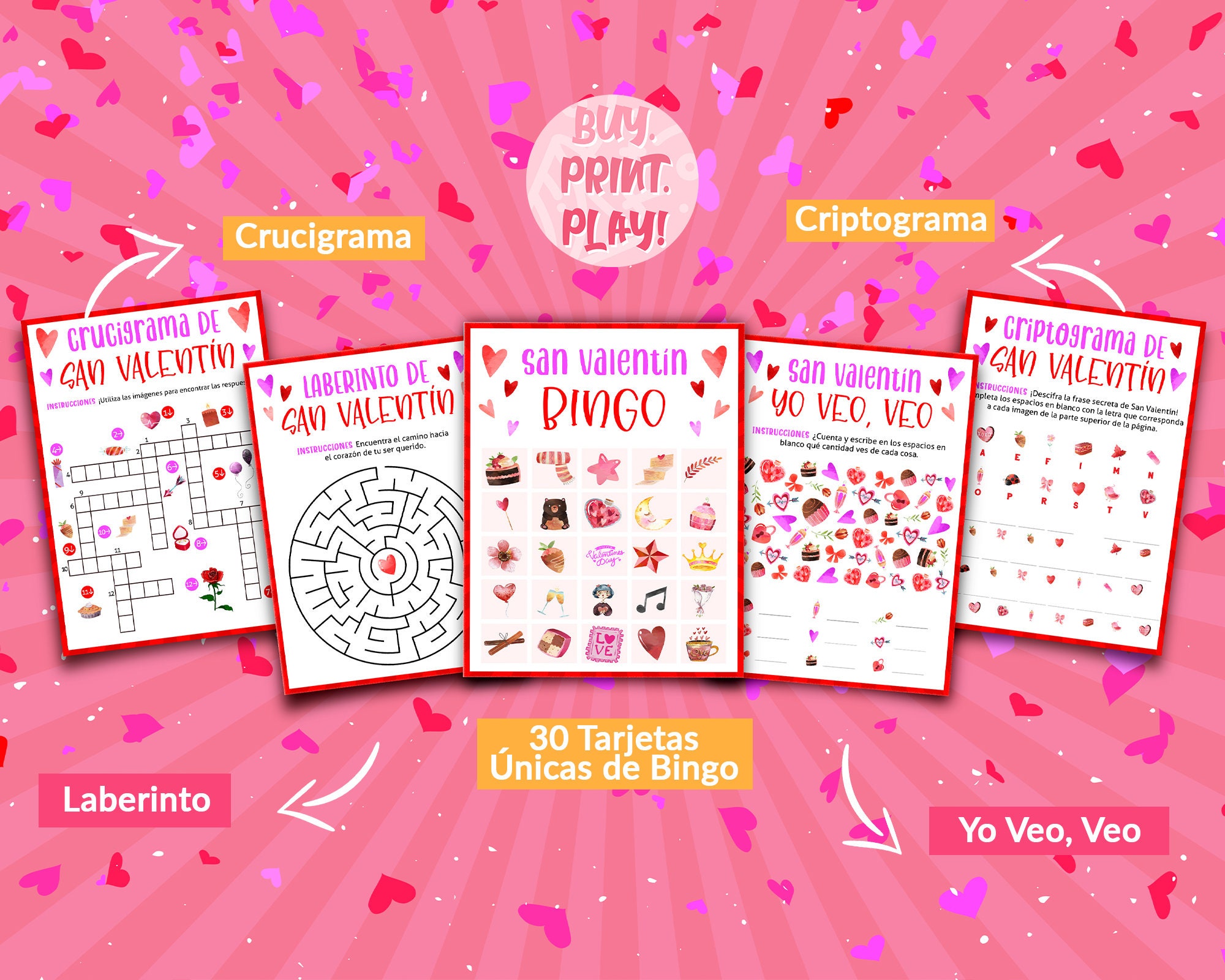 Pack De Juegos De San Valentin Para Niños Spanish Valentines | Etsy
