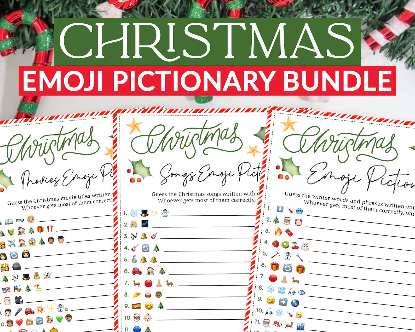 Christmas Emoji Pictionary Games Bundle Emoji Quiz Game for | Etsy
