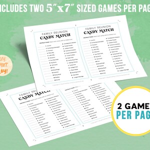 Candy Match Game | Family Reunion Party Printable | Gathering Trivia ...