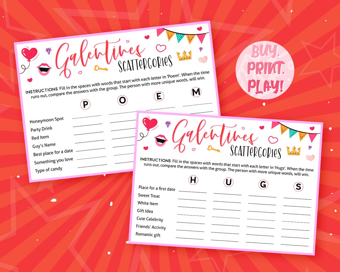 Galentines Scattergories Games Valentines Day Party - Etsy