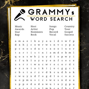 2024 Grammy Awards Word Search Game 66th Annual Music Academy Awards ...
