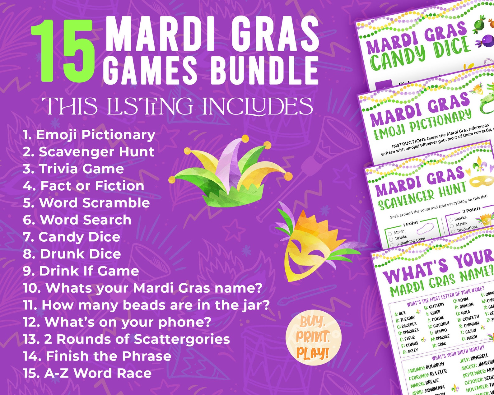 Mardi Gras Games Bundle Carnival Mardi Gras Themed Party - Etsy