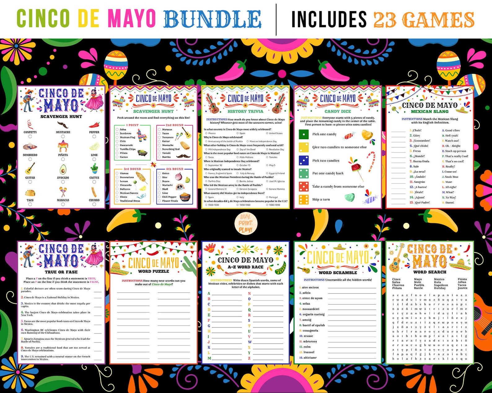 23 Cinco De Mayo Games Bundle Includes Games for Kids and - Etsy