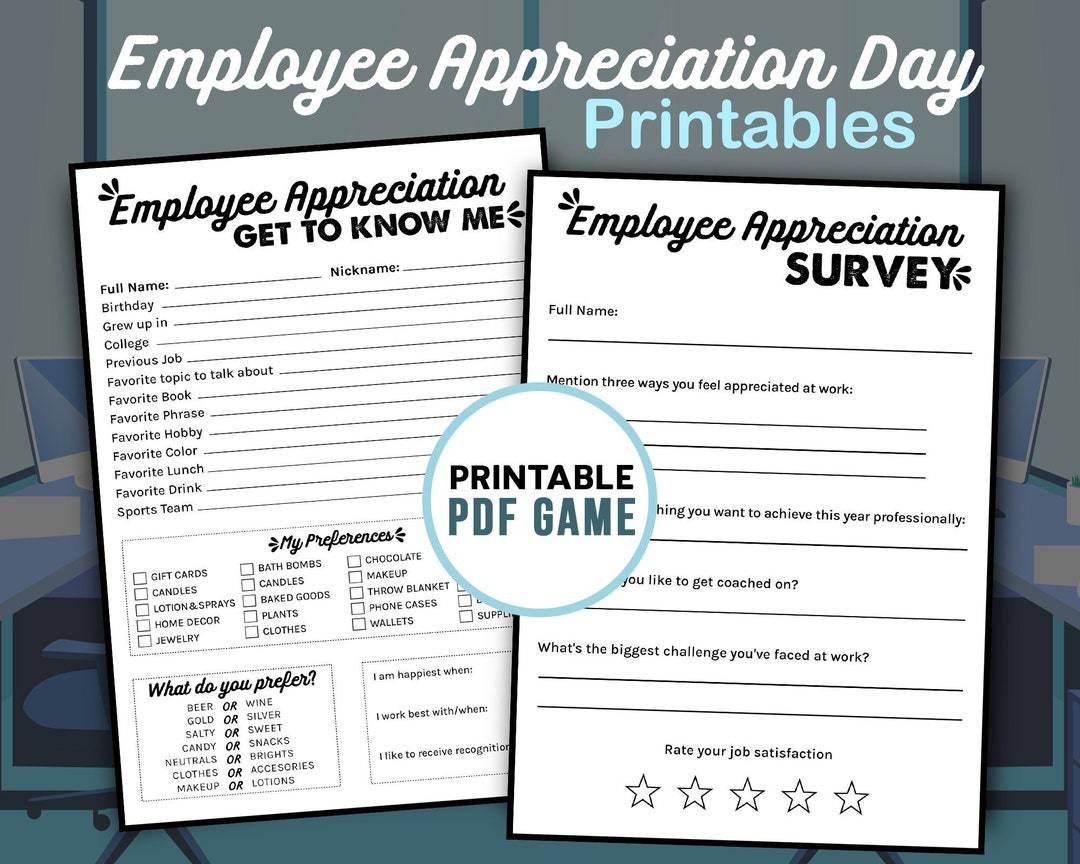 Employee Appreciation Day Printable Worksheets Employee - Etsy