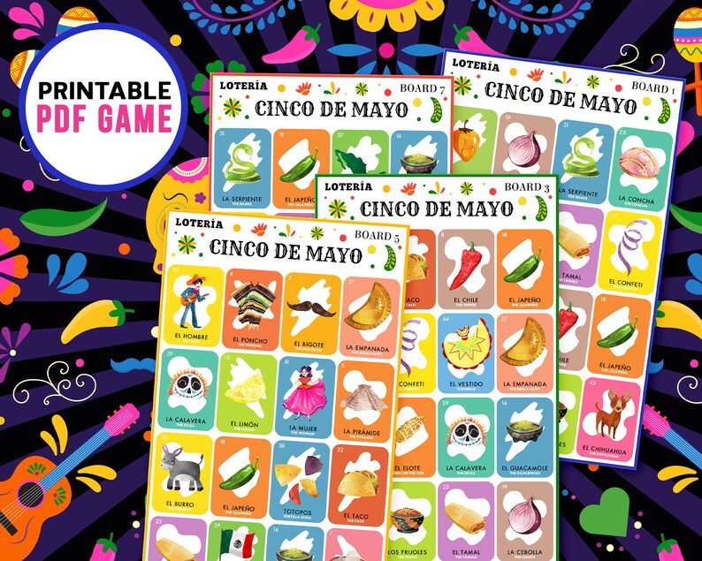 Cinco De Mayo Bingo Game Includes 40 Cards Lotería - Etsy