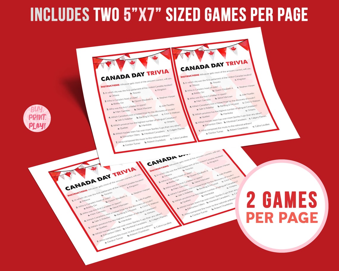 Canada Day Trivia Game First of July Printable Games - Etsy