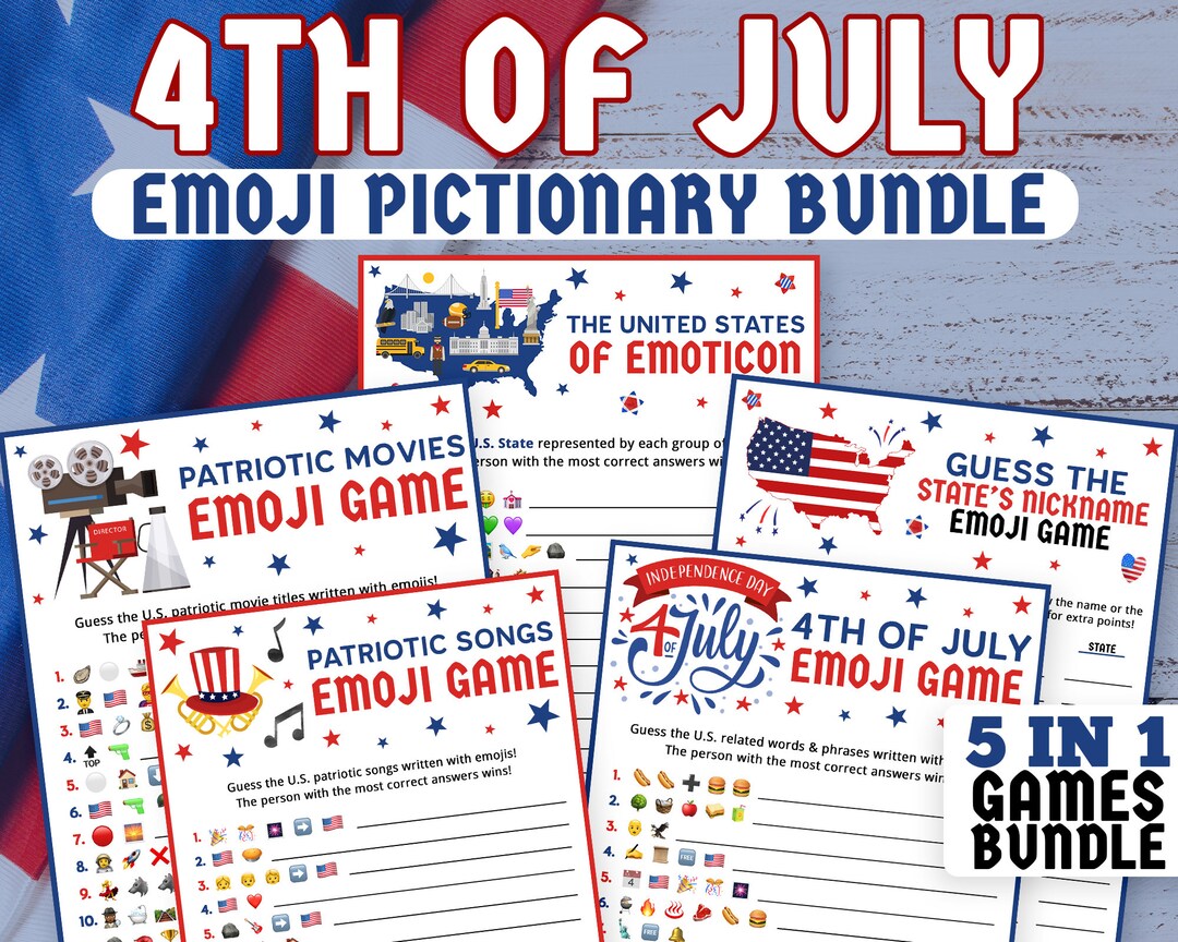 4th of July Emoji Pictionary Games Bundle | Emoji Quiz for US ...