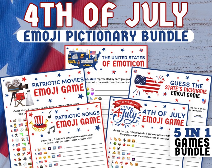4th of July Emoji Pictionary Games Bundle | Emoji Quiz for US ...