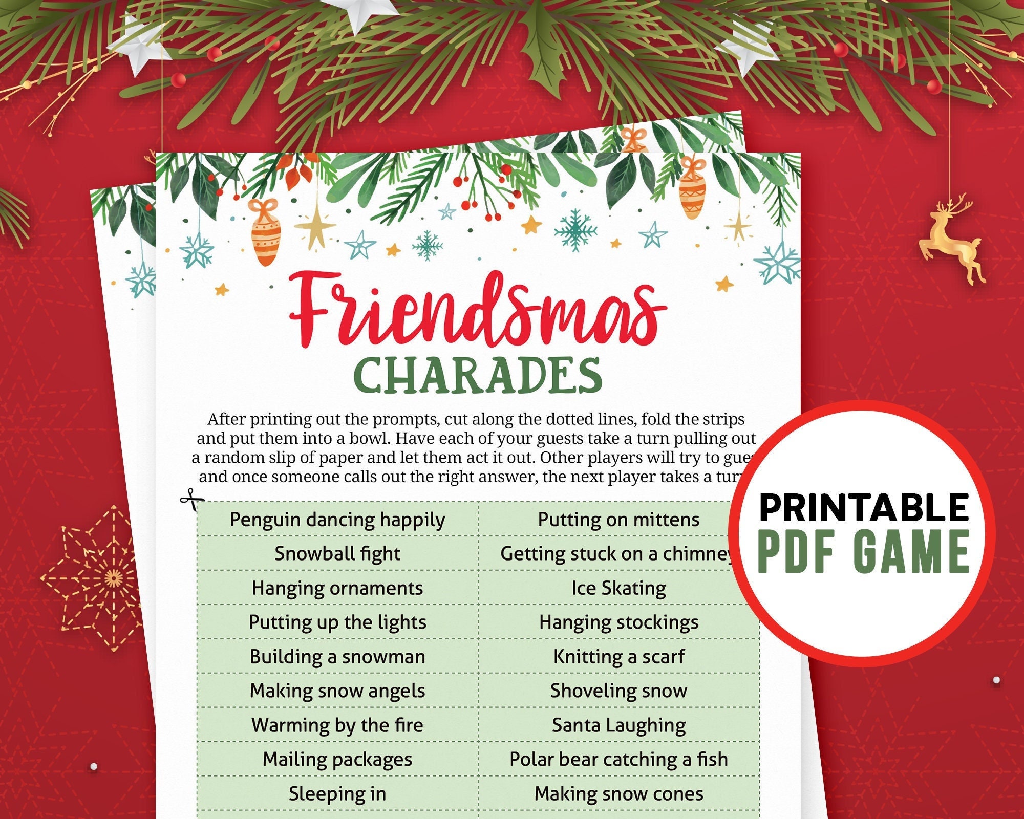 30 Friendsmas Charades Christmas Party Printable Games Fun | Etsy