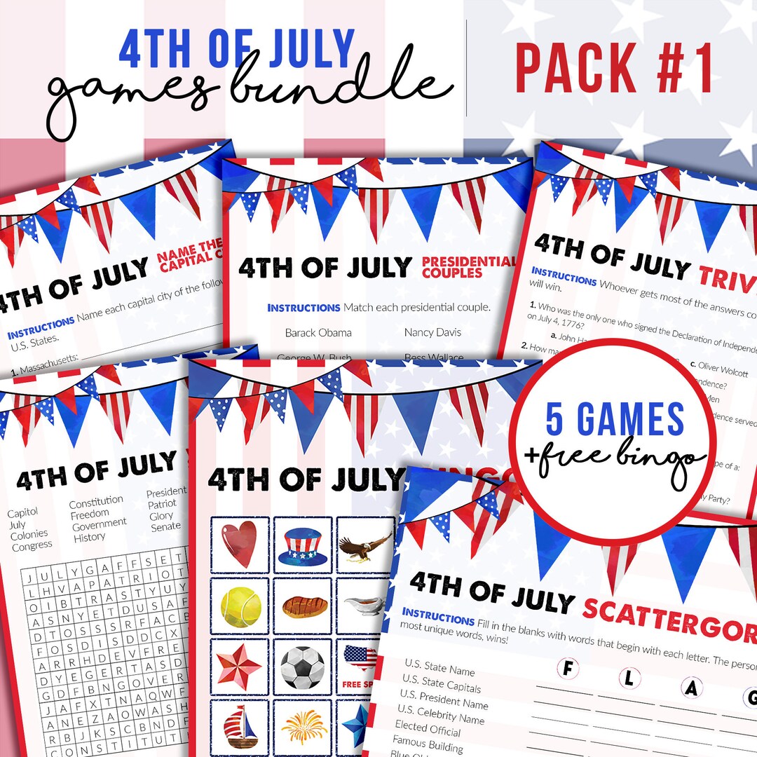 4th of July Games Bundle | Printable Games | Independence Day 2019 - Etsy