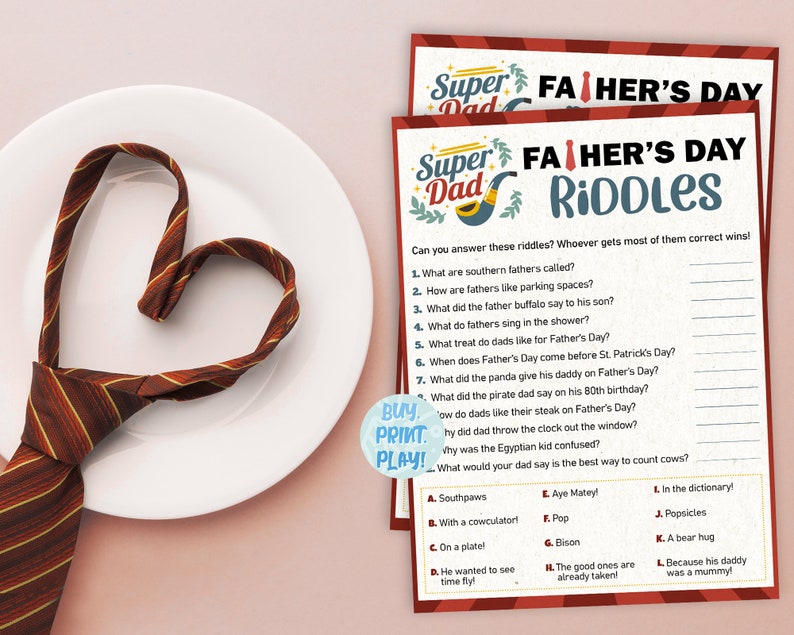 Fathers Day Riddles Game Dad Jokes Printable Activity for - Etsy