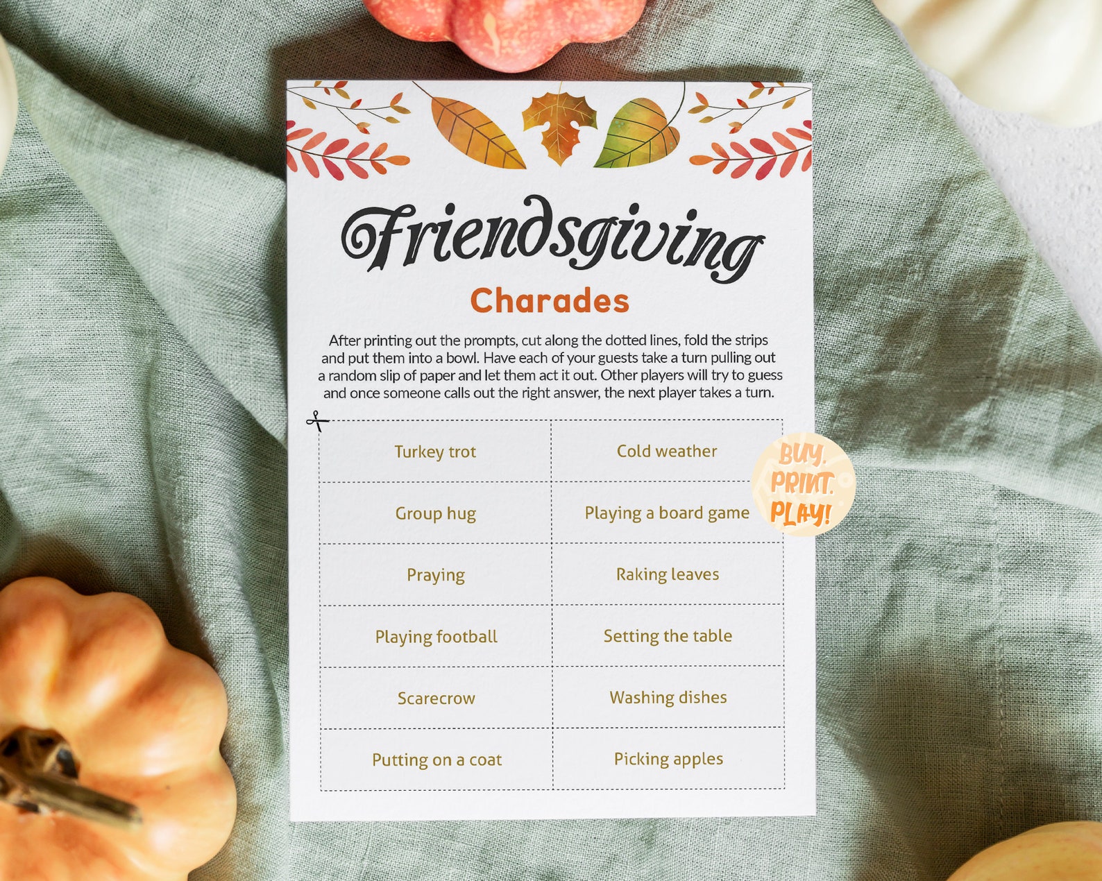 Friendsgiving 32 Charades Prompts Thanksgiving Games for - Etsy