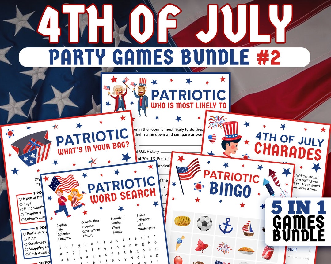 4th of July Printable Games Bundle | Patriotic US Independence Day ...