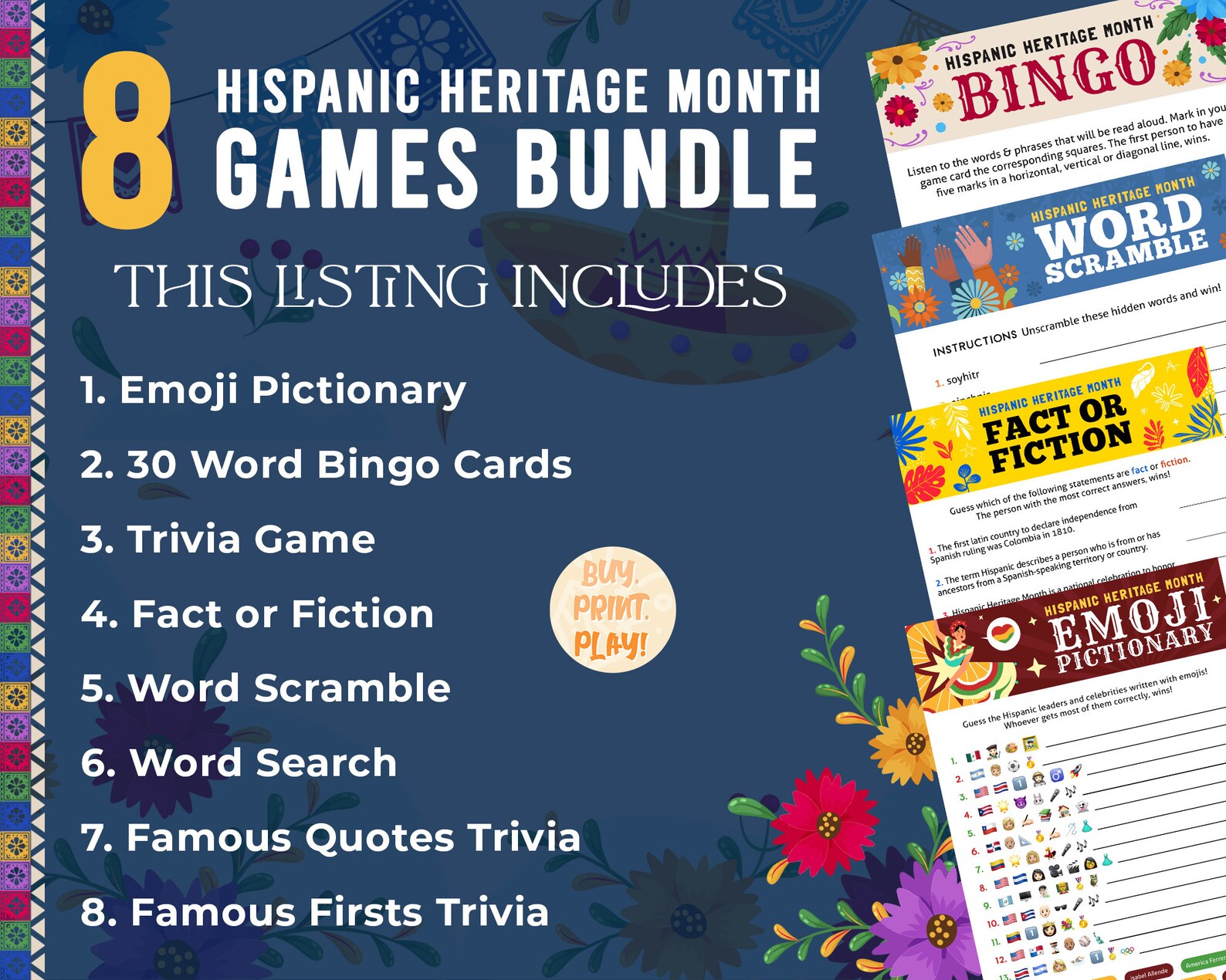 Hispanic Heritage Month Games Bundle History Printable - Etsy