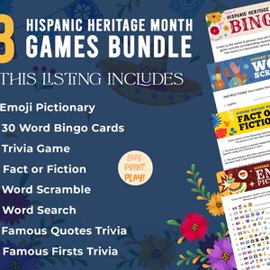 Hispanic Heritage Month Games Bundle | History Printable Activities ...