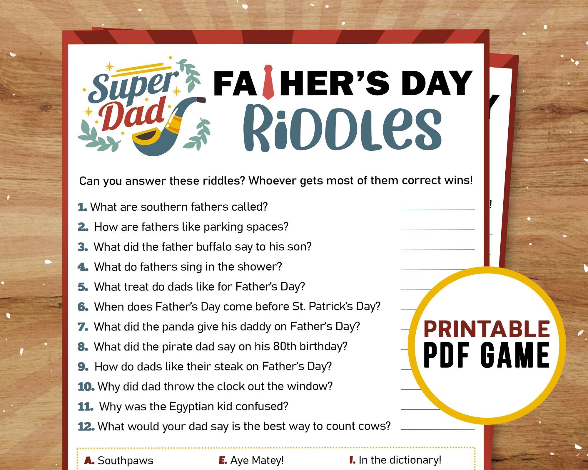Fathers Day Riddles Game Dad Jokes Printable Activity for - Etsy