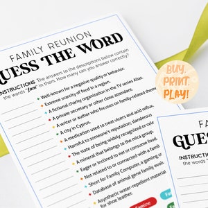 Guess the Word | Family Reunion Party Printable Game | Gathering ...