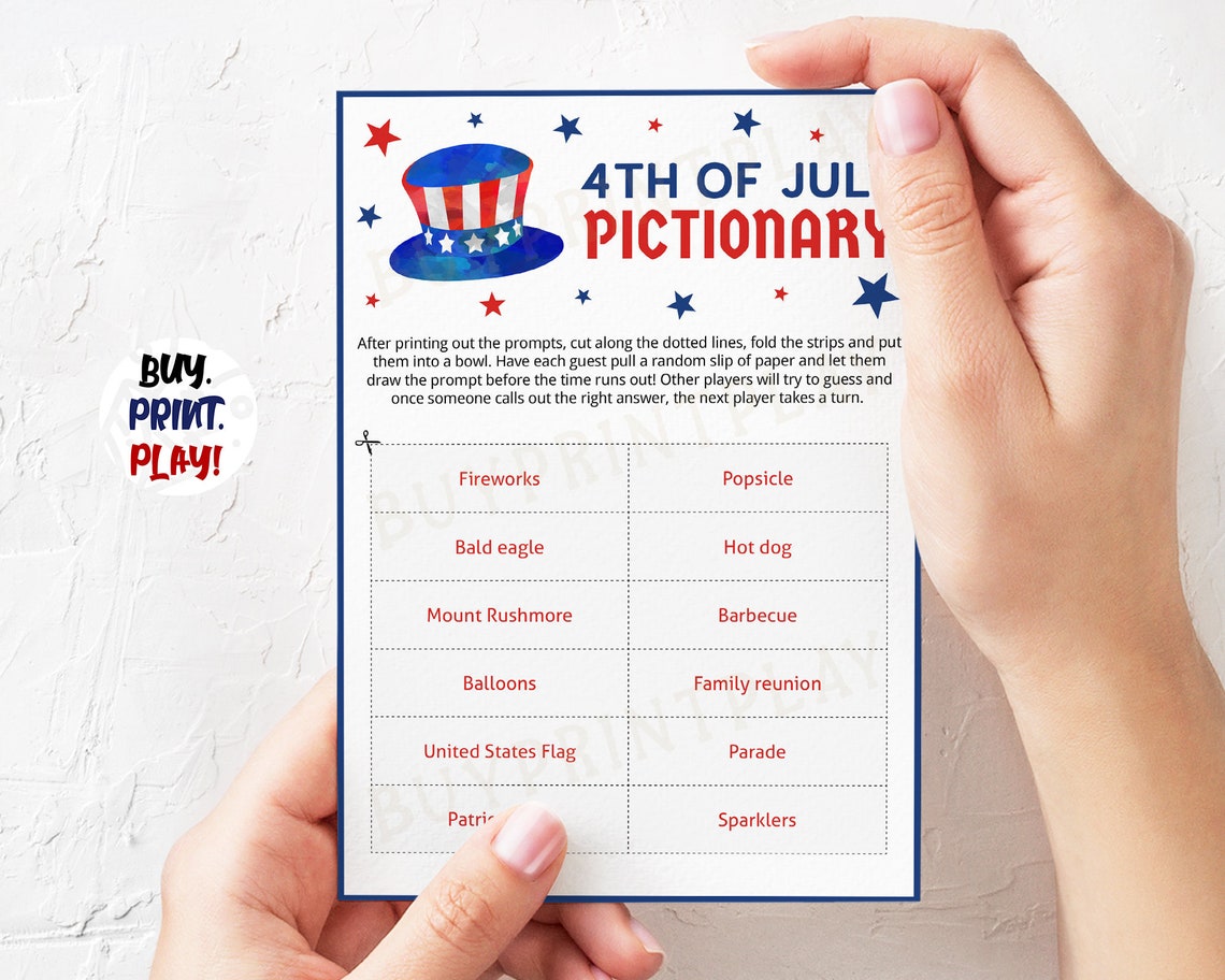 4th of July 34 Pictionary Prompts Printable Games for USA - Etsy