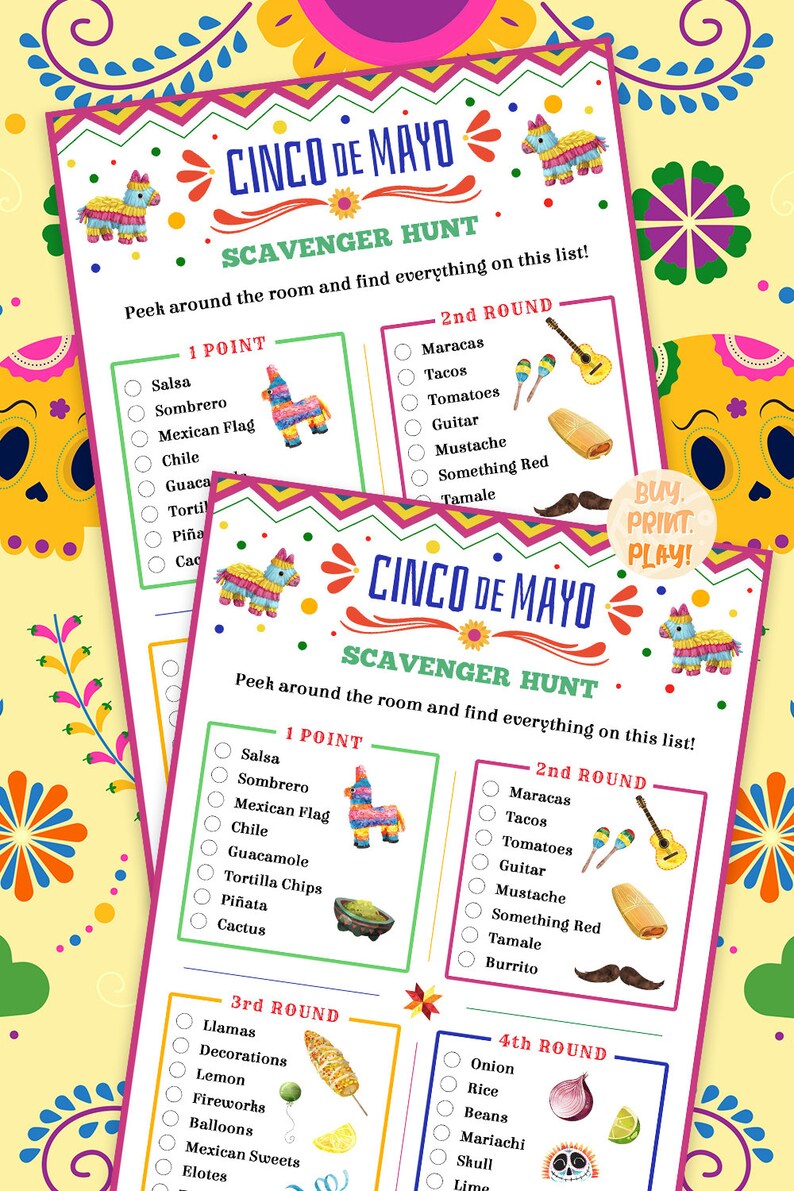Cinco De Mayo Games Scavenger Hunt Printable Game Family | Etsy