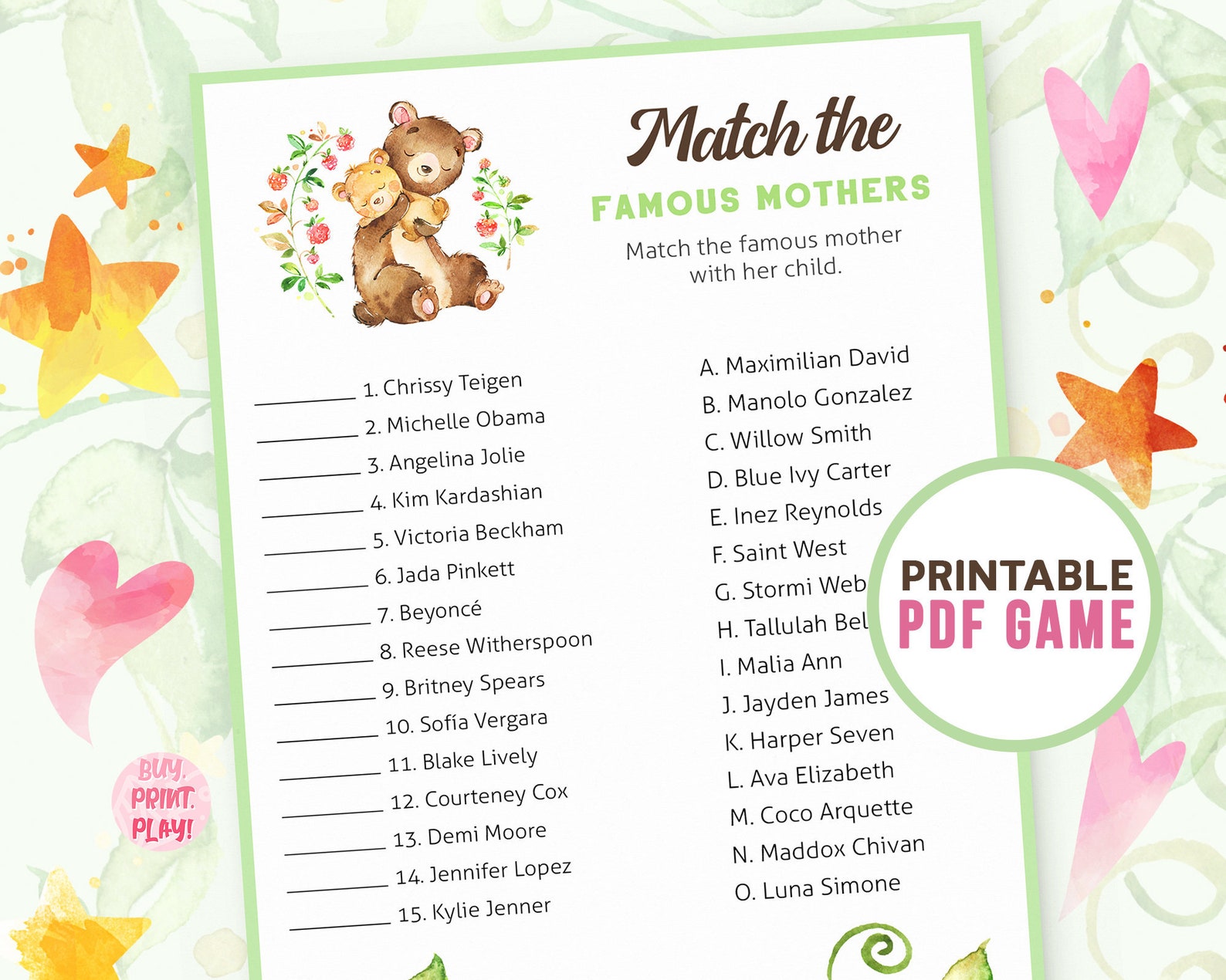 Mothers Day Games Famous Mothers Matching Game Printable - Etsy
