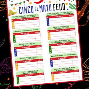 Cinco De Mayo Friendly Feud Game | Mexican Fiesta Printable Games ...