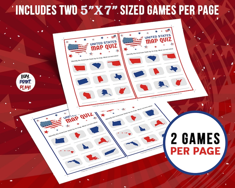 United States Map Picture Quiz 4th of July Patriotic Trivia - Etsy