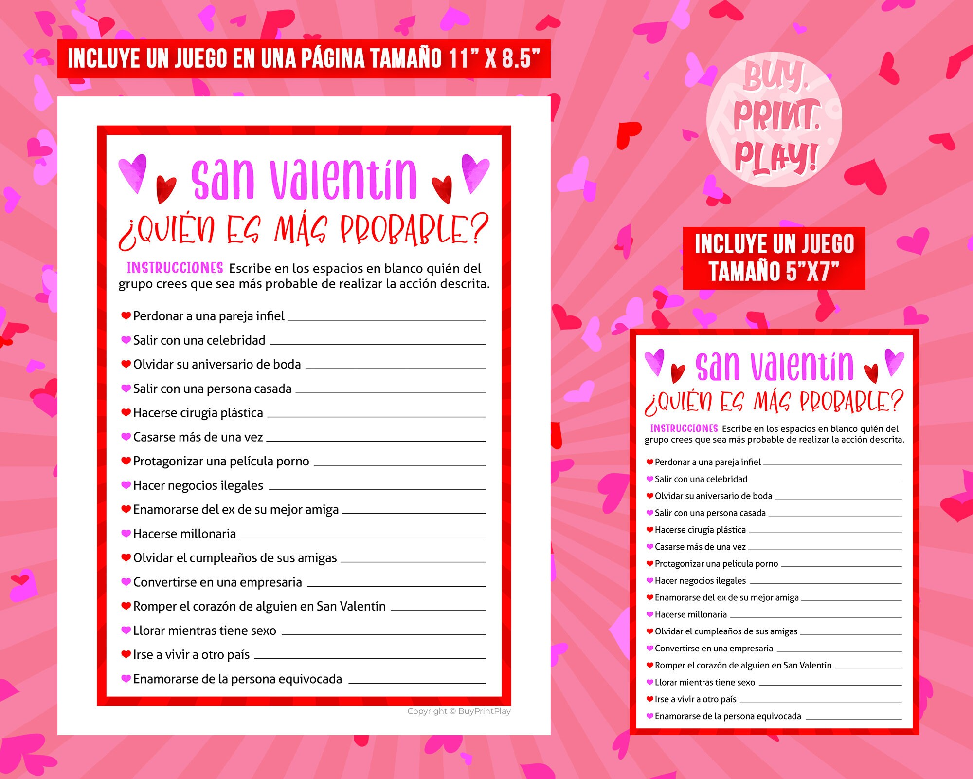 Juegos de San Valentin Quien es mas probable Actividades - Etsy España