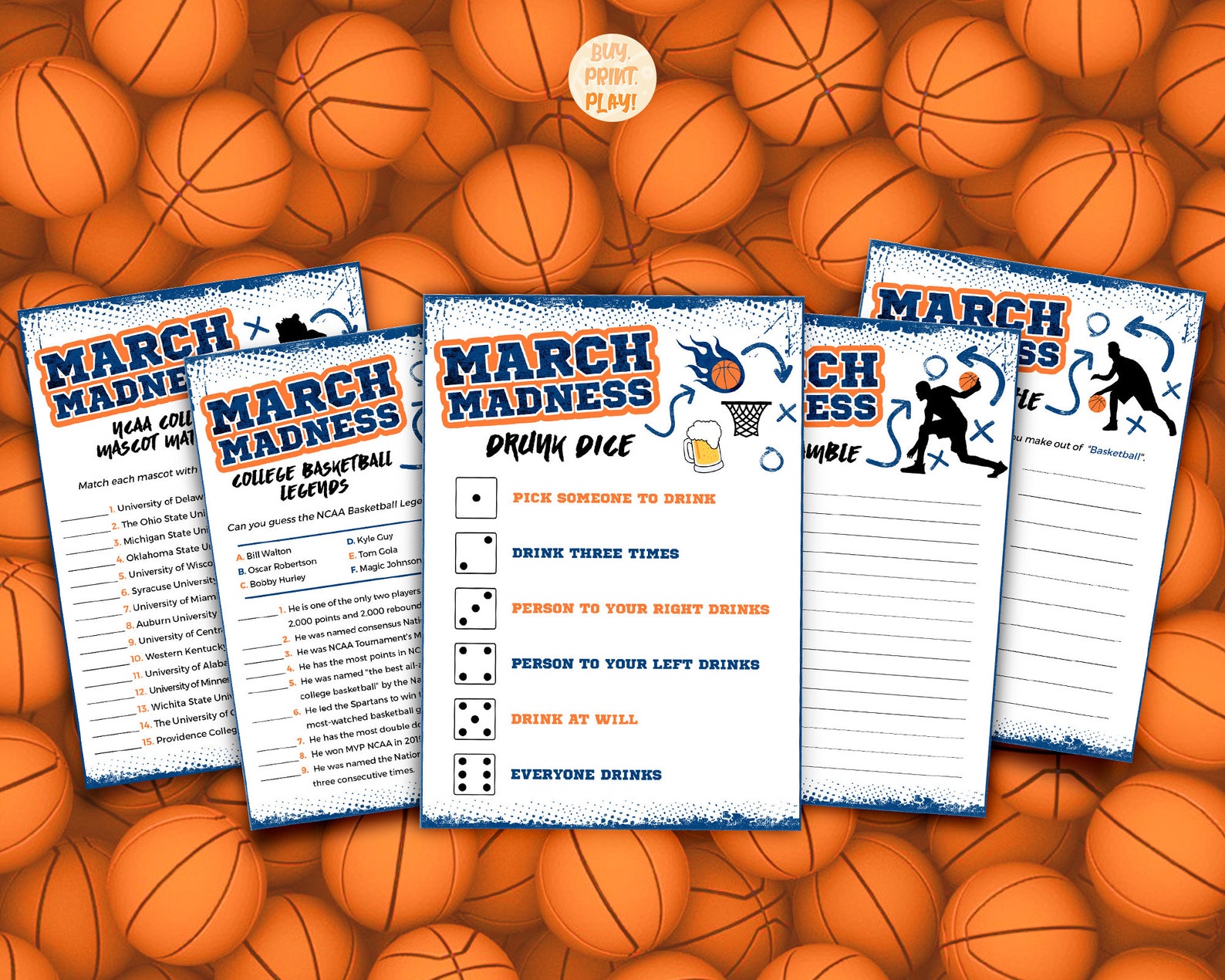 March Madness Party Games Bundle 15 NCAA Basketball - Etsy