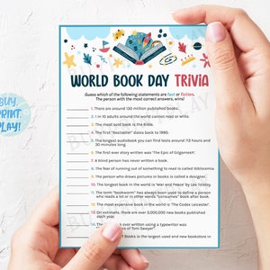 World Book Day Trivia Printable Games Books Fact or - Etsy